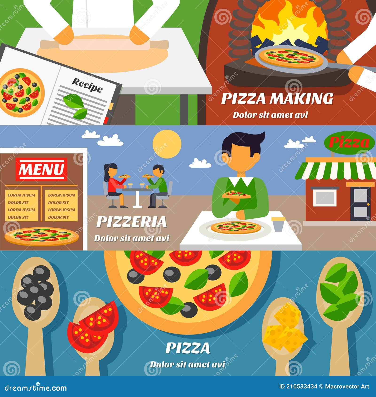 Pizza Banners Set stock vector. Illustration of flat - 210533434