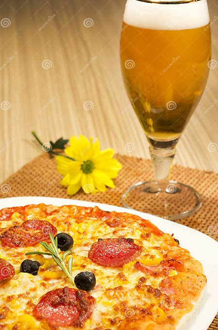 Pizza and beer stock image. Image of copyspace, beer - 17388613