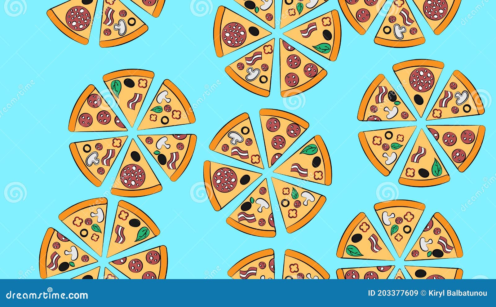 Pizza on a Blue Background, Vector Illustration, Pattern. Pizza with ...