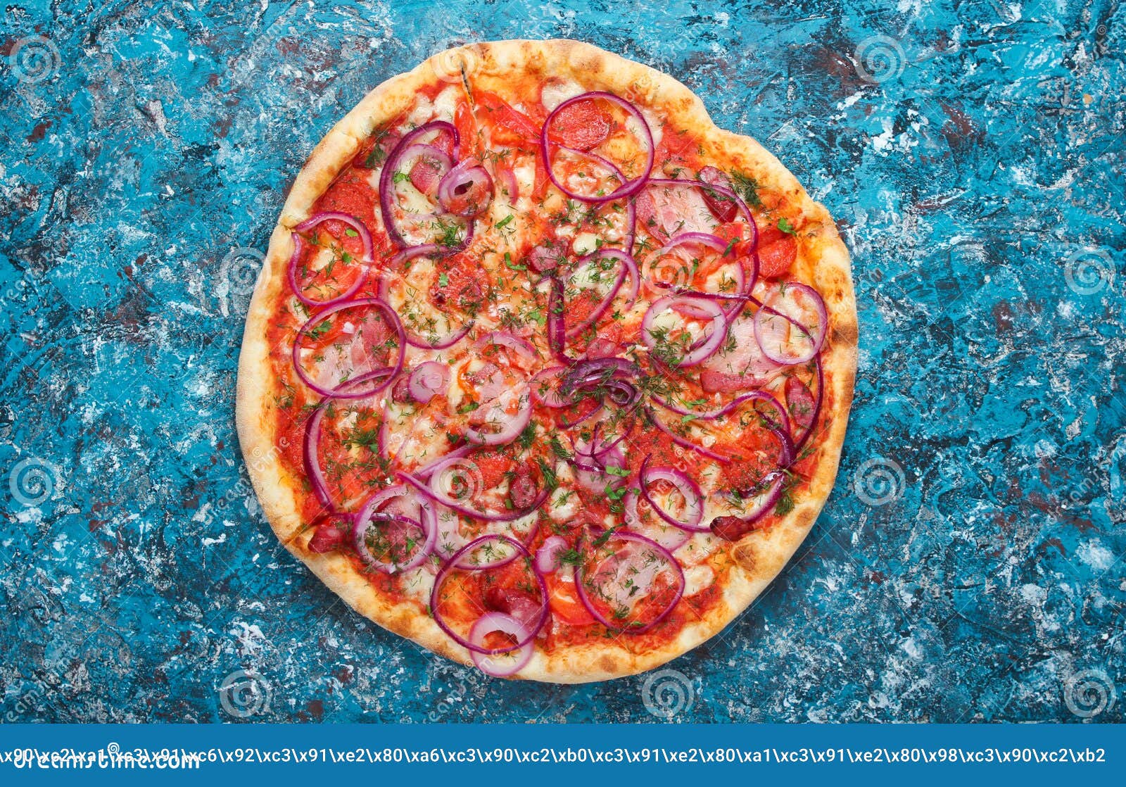 Pizza on a Blue Rustic Background Stock Image - Image of dinner ...