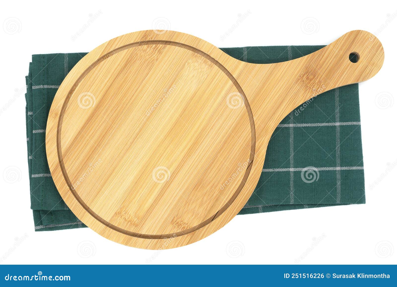 Pizza Board with Cloth Isolated on White Background. Mock Up. Selective ...