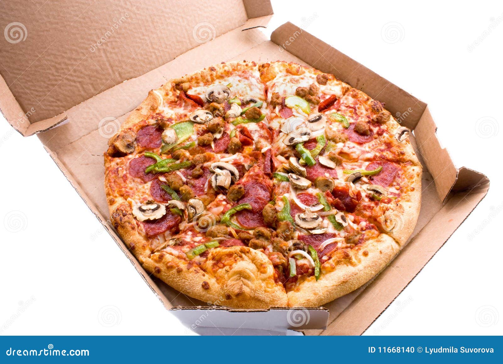 Pizza in a box stock photo. Image of onion, food, classic - 11668140