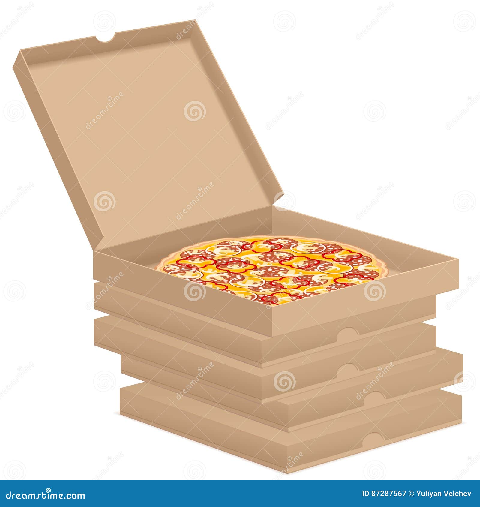 Pizza in box stock vector. Illustration of tomato, italian - 87287567