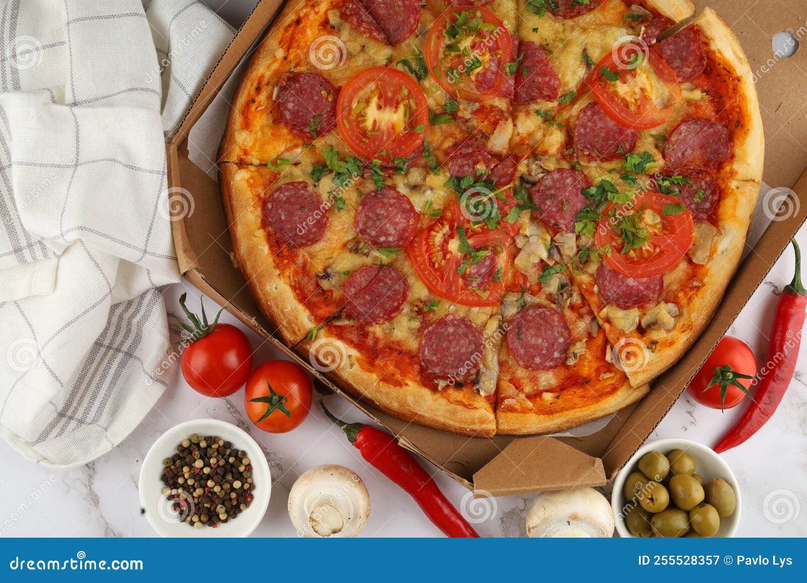 Pizza in Box Open. Pizza in the in Delivery Box Stock Image - Image of ...