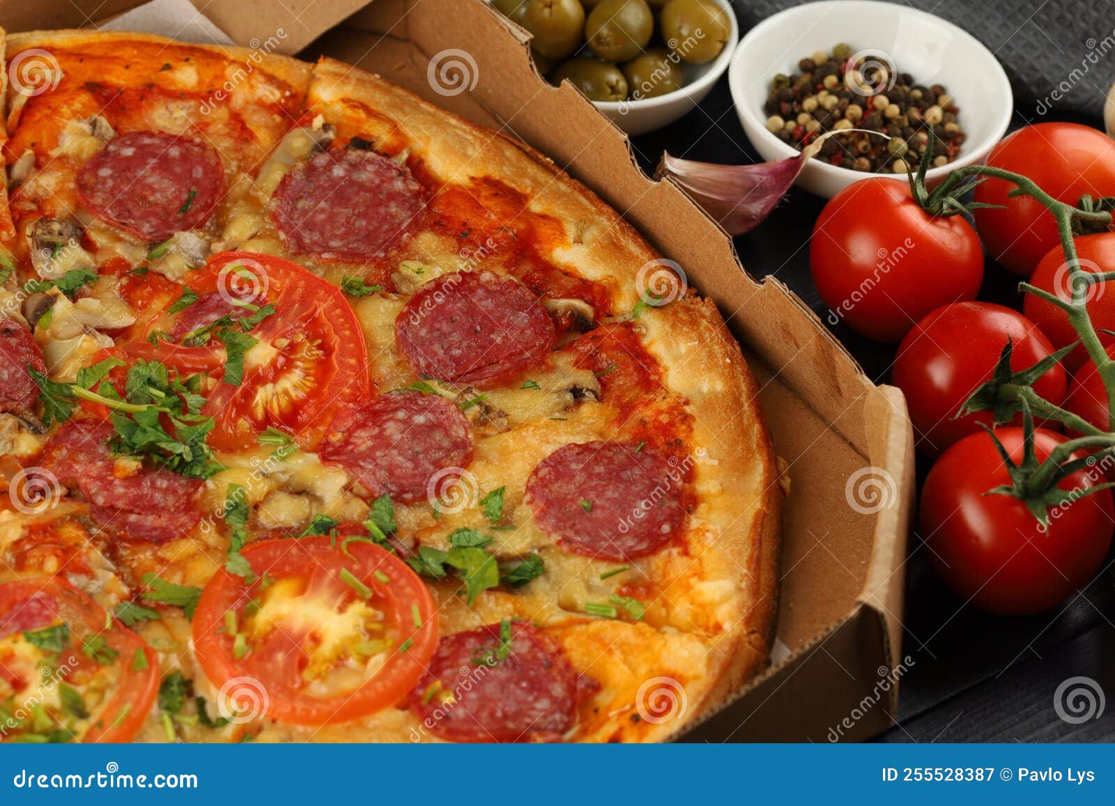 Pizza in Box Open. Pizza in the in Delivery Box Stock Image - Image of ...