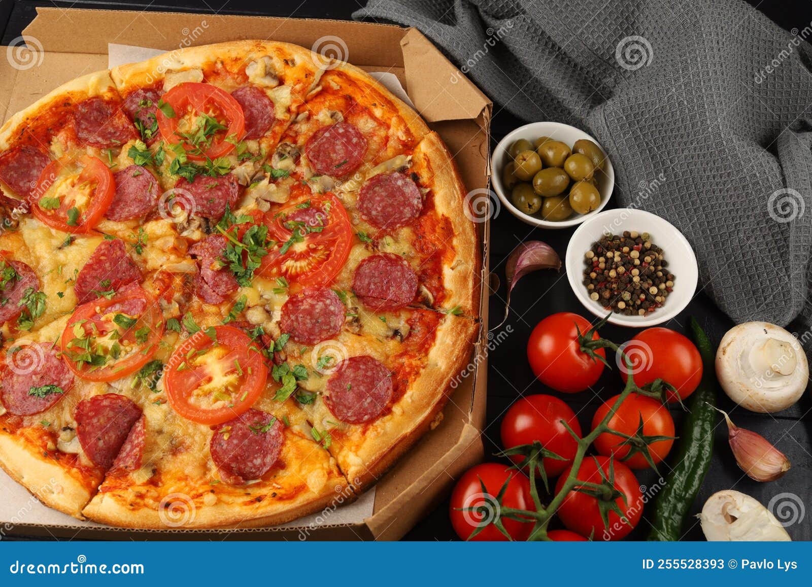 Pizza in Box Open. Pizza in the in Delivery Box Stock Image - Image of ...