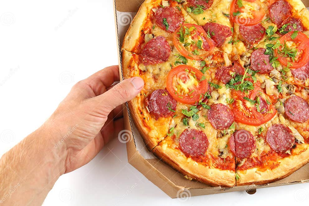 Pizza in Box Open. Pizza in the in Delivery Box Stock Image - Image of ...
