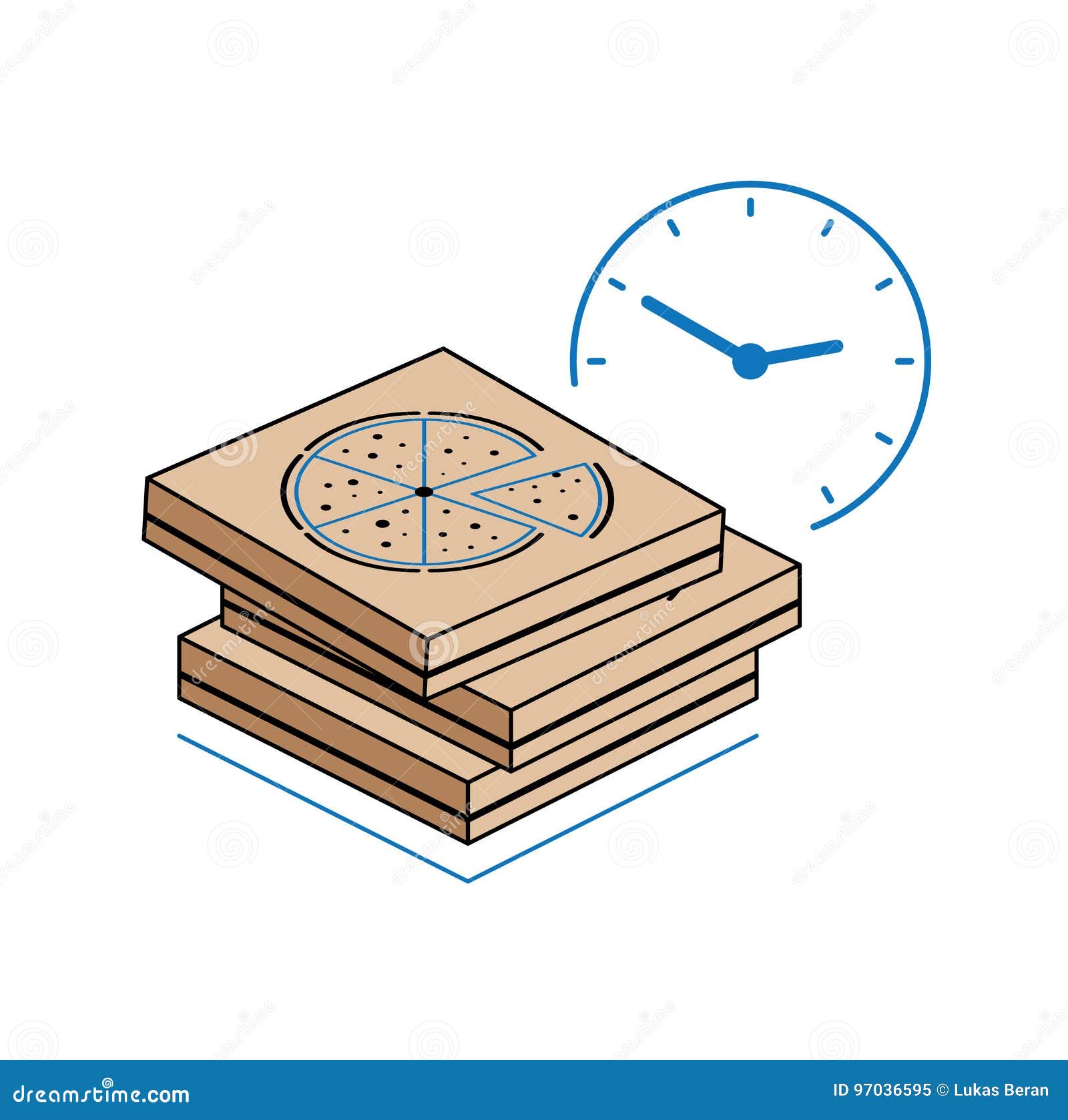 Pizza Boxes with Clock on White Background Stock Vector - Illustration ...