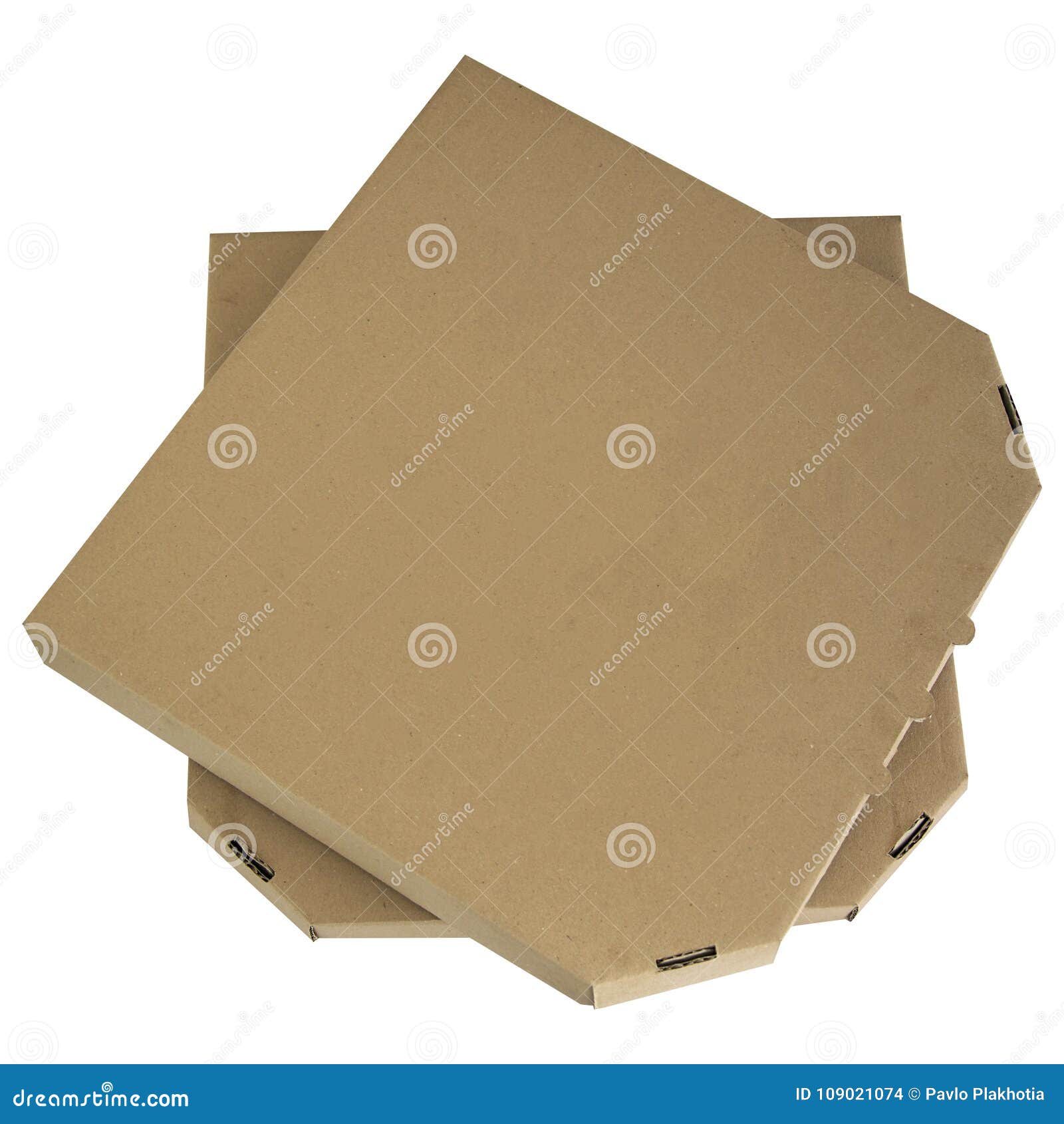 Pizza Boxes Stack Isolated. Top Angle View of Brown Cardboards on White ...