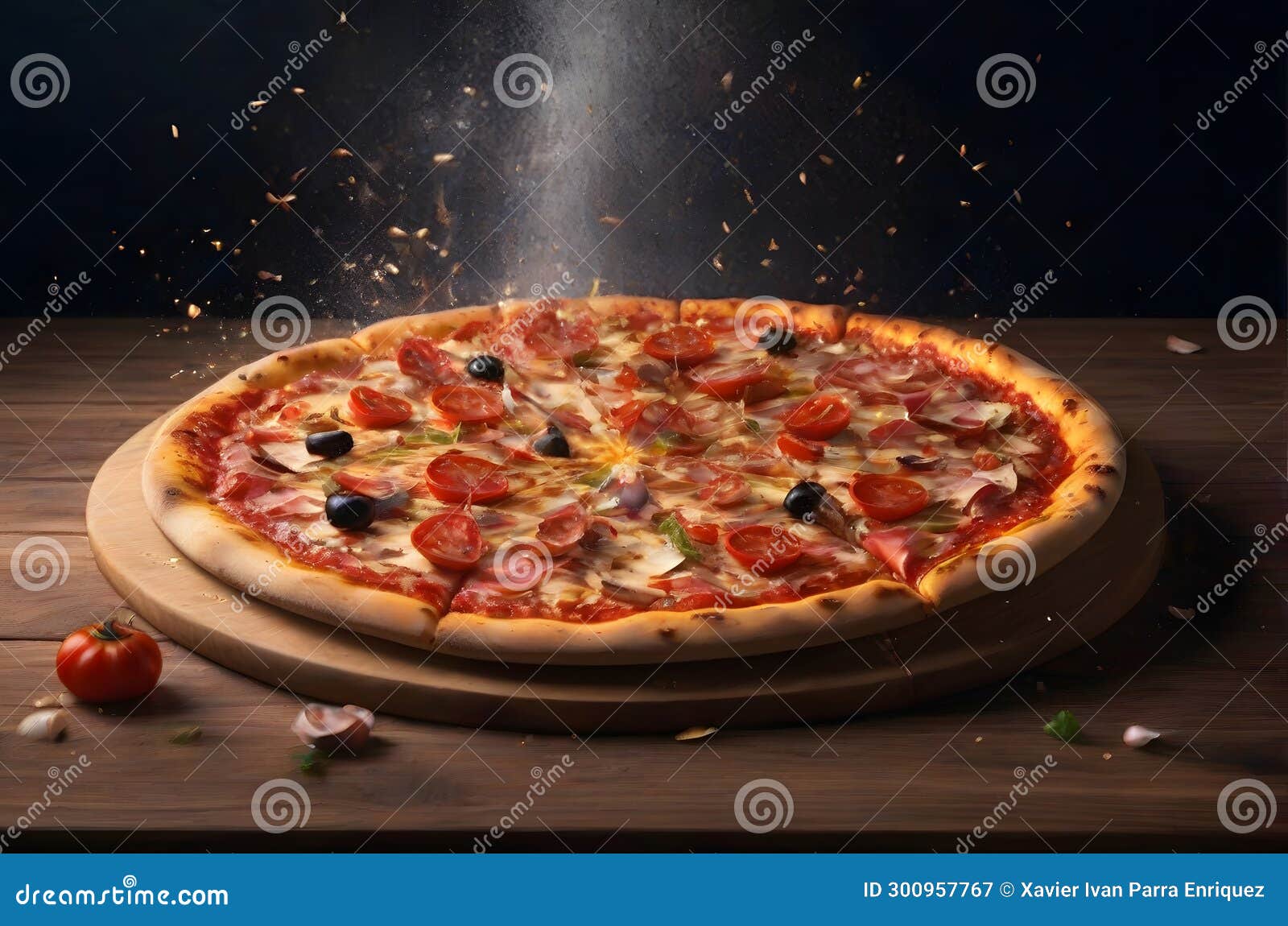 Pizza Bursting in Explosion Ai Generated Background Stock Illustration ...