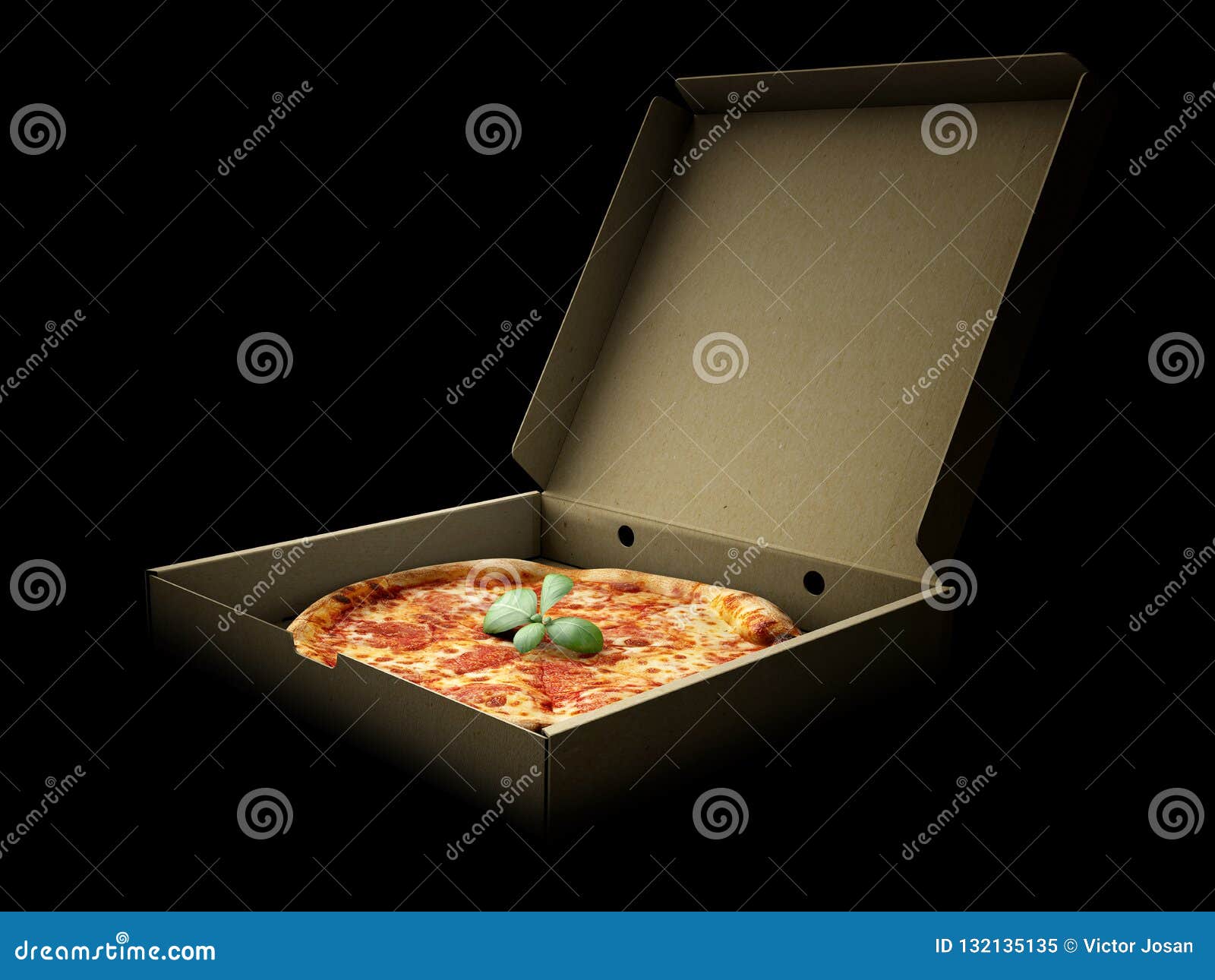 Pizza in a Cardboard Box Against a Dark Background. Pizza Delivery or ... Pizza in a Cardboard Box Against a Dark Background. Pizza Delivery or ...