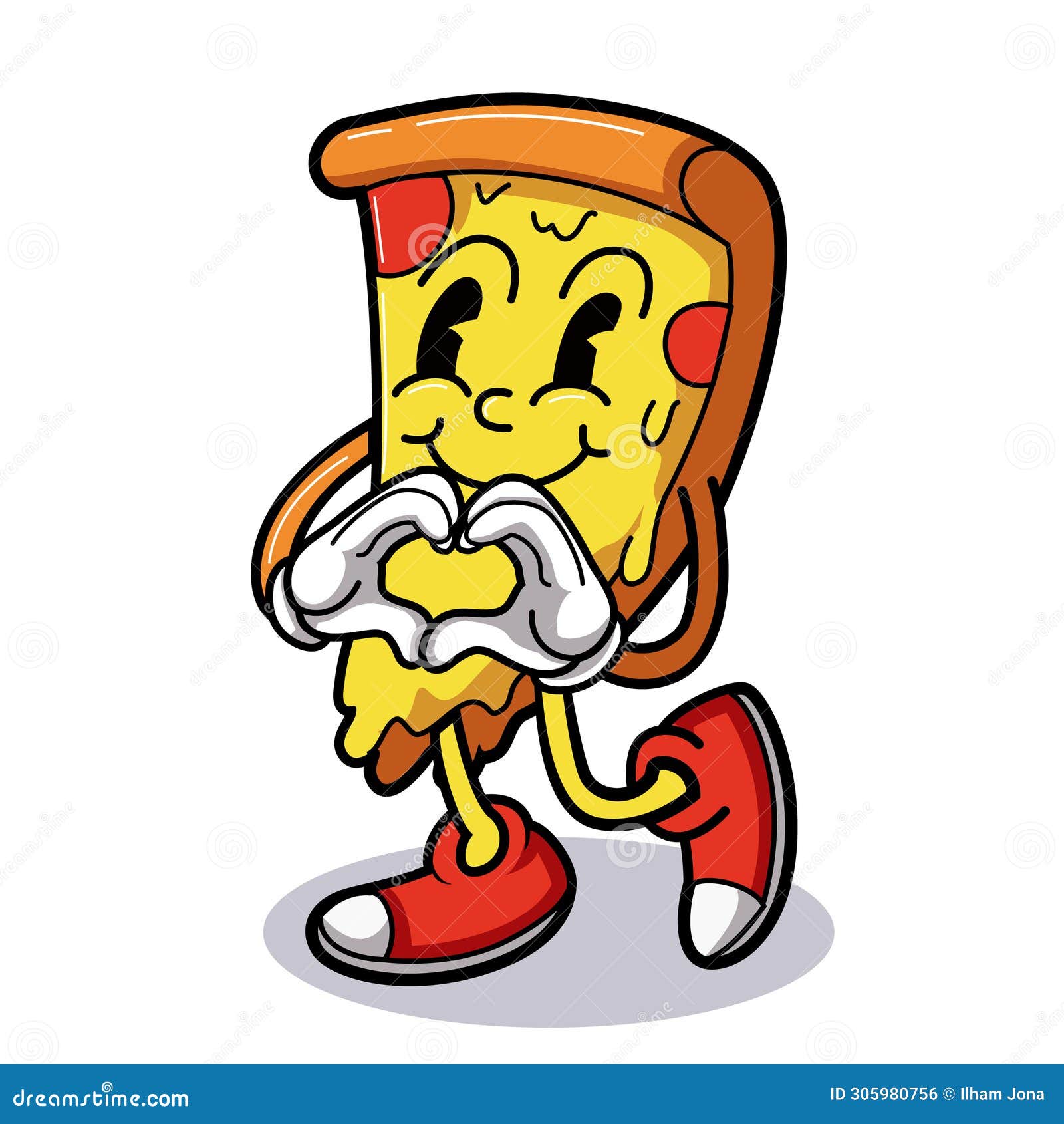 Pizza and Cartoon Characters, Vintage Character Vector Stock ...