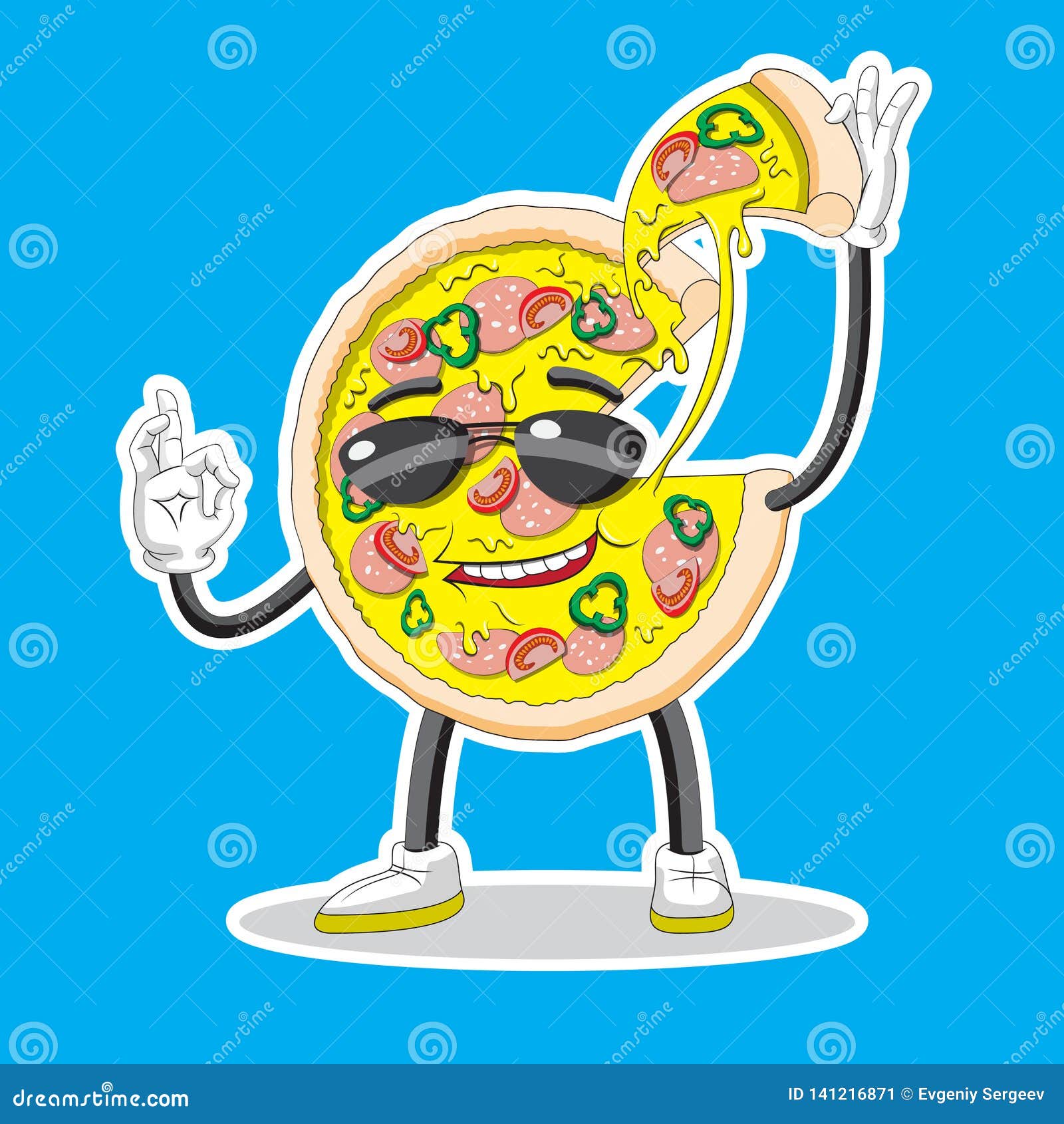 Pizza Character with Glasses Holding a Piece of Pizza. Vector Image ...