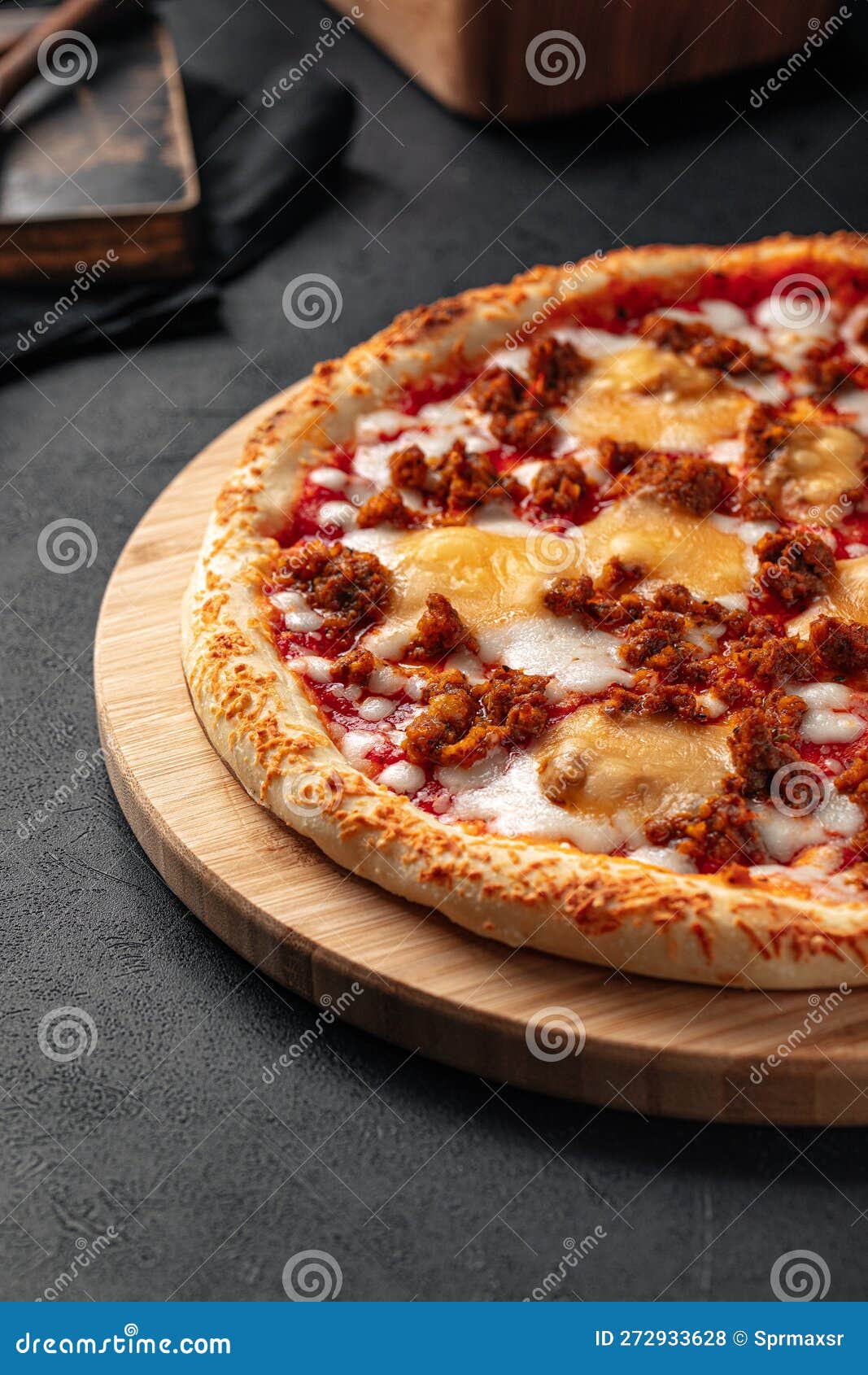 Pizza with Cheddar Cheese and Minced Beef Stock Photo - Image of ...