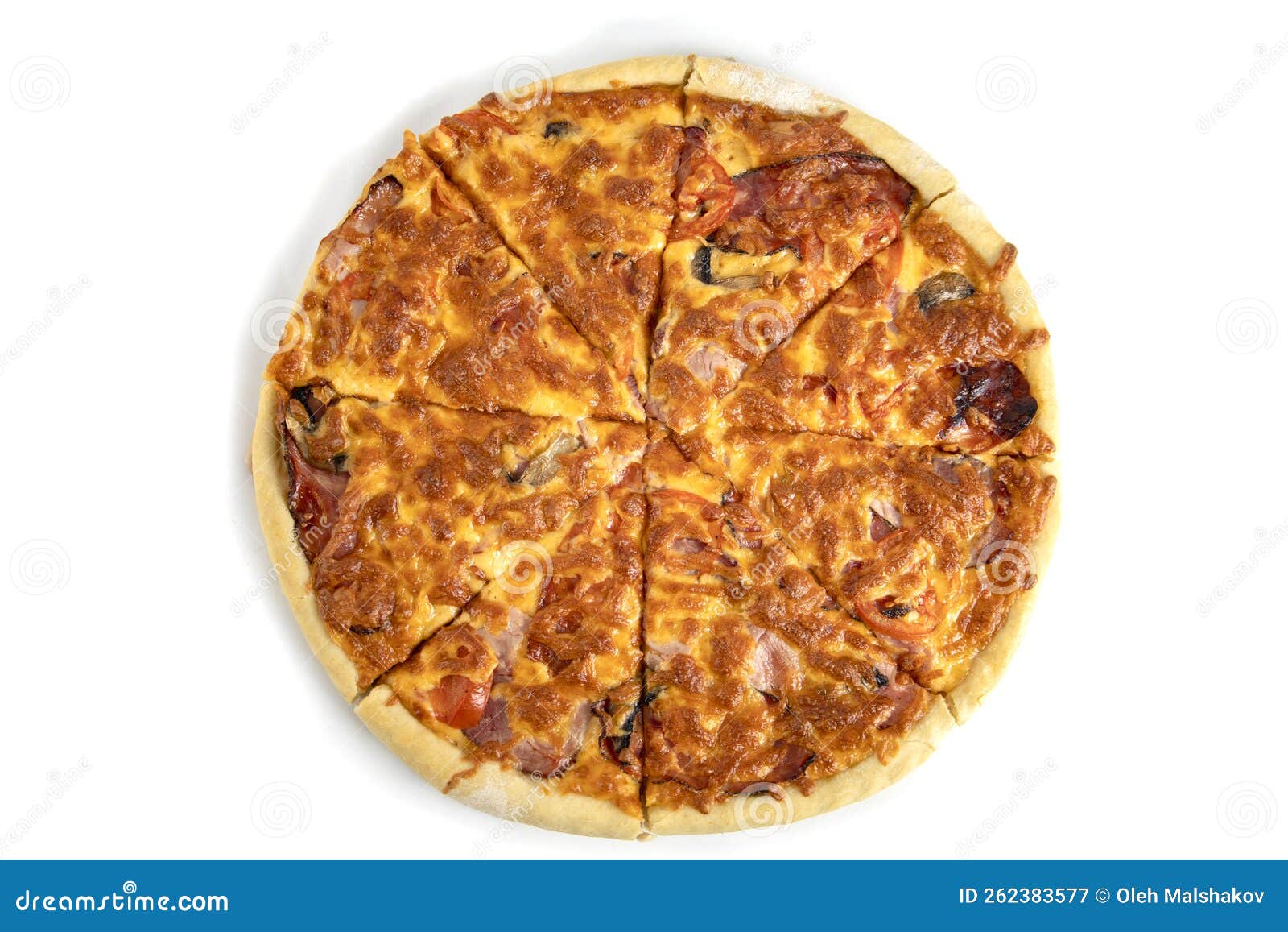 Pizza with Cheese and Meat Isolated on White Stock Image - Image of ...