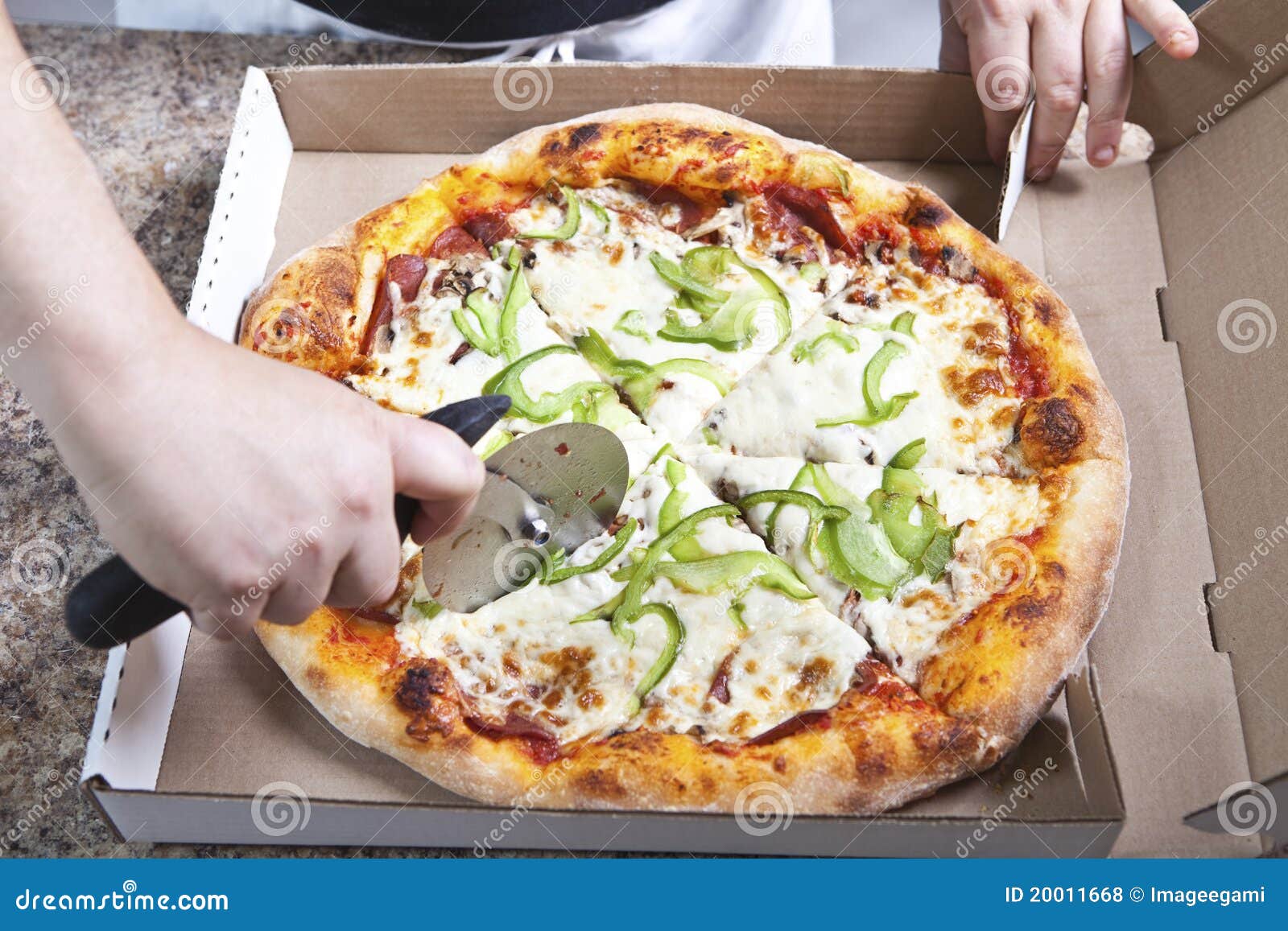 Pizza Chef Cutting Fresh Pizza Stock Photo - Image of hands, fast: 20011668