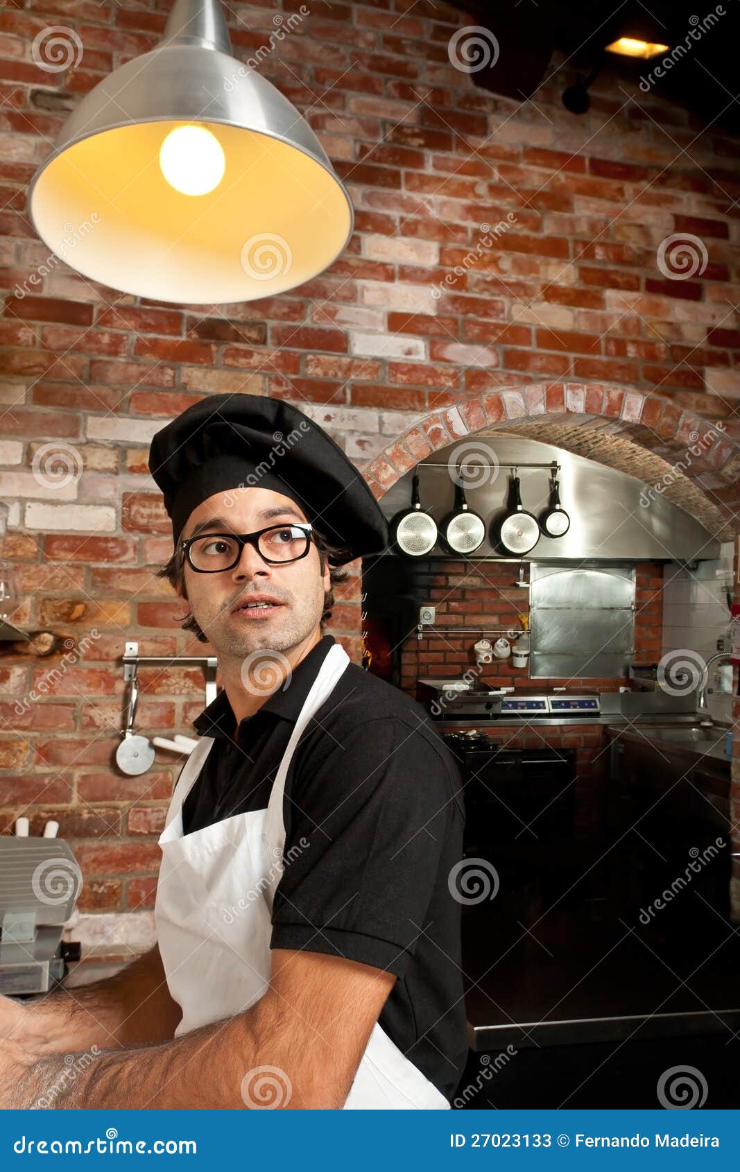 Pizza Chef Standing in the Kitchen Working Stock Image - Image of owner ...