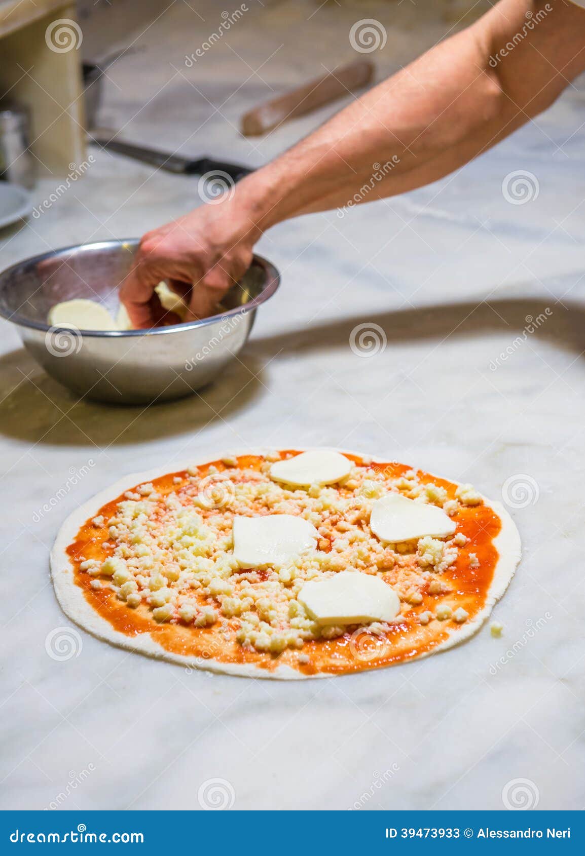 Pizza chef at work stock image. Image of delicious, garnished - 39473933