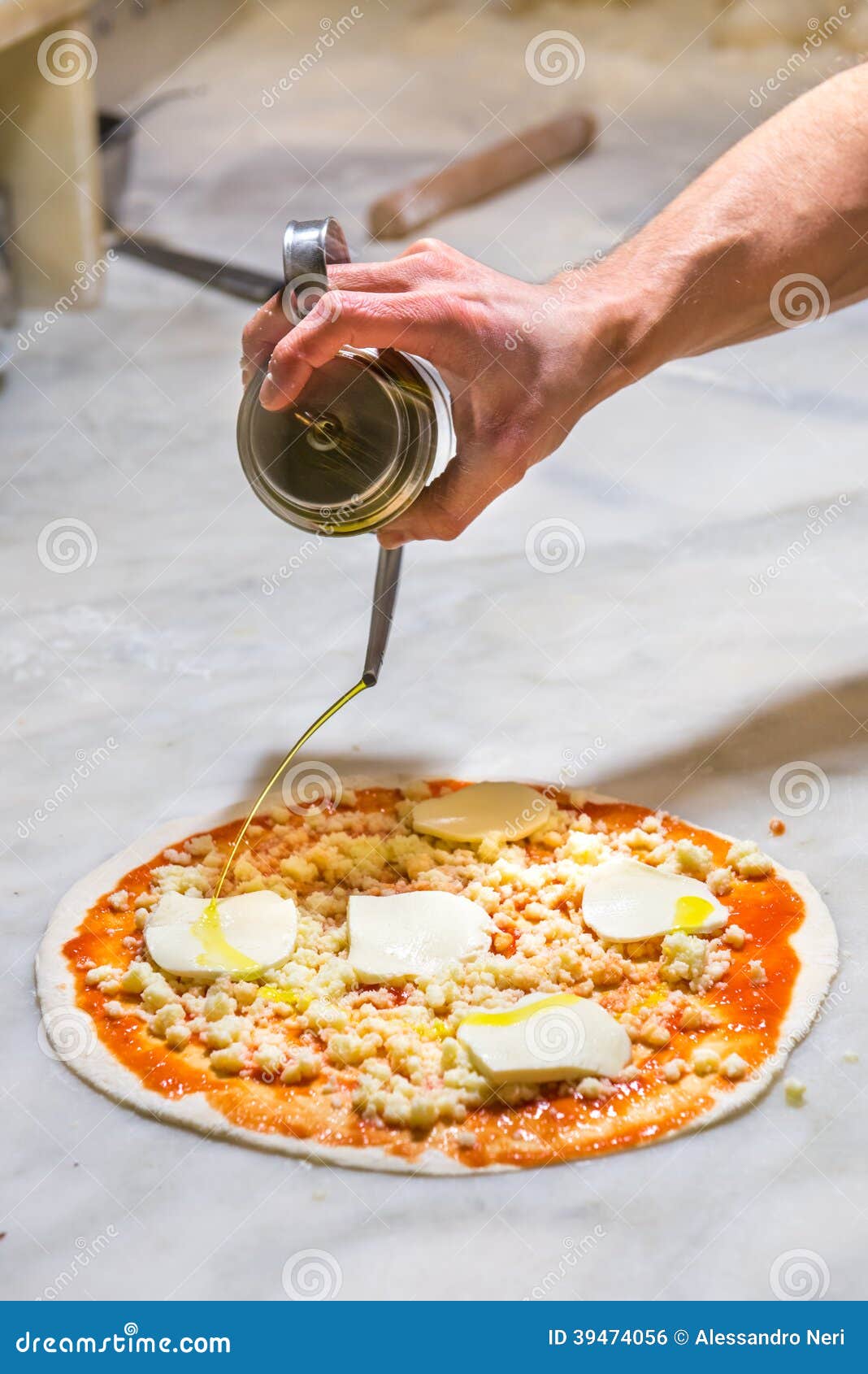 Pizza chef at work stock photo. Image of knead, kitchen - 39474056