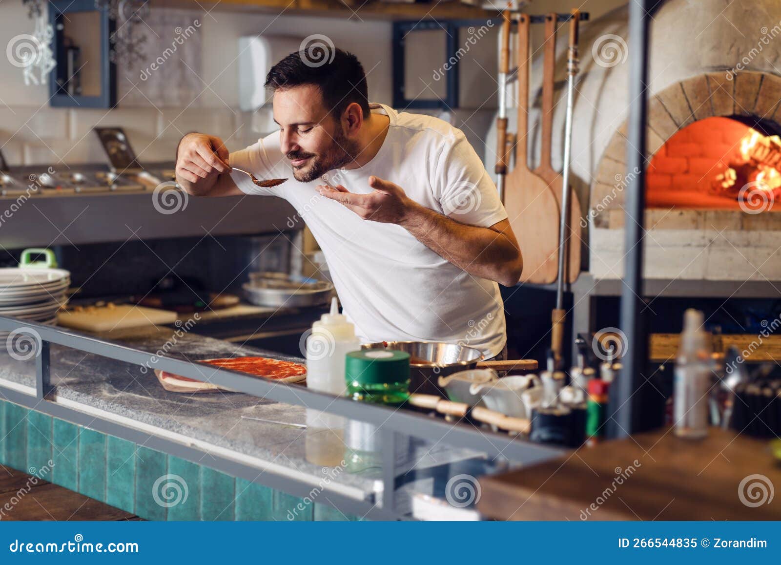Pizza Chef Working in the Kitchen Stock Image - Image of hotel ...