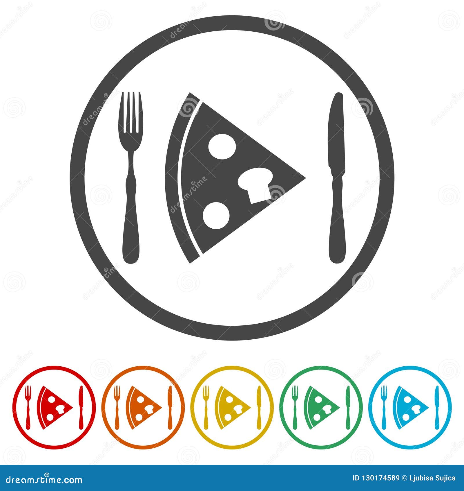 Pizza circle icon set stock vector. Illustration of chef - 130174589