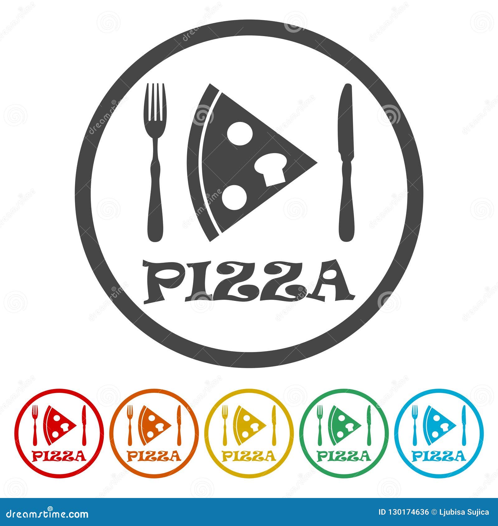 Pizza circle icon set stock vector. Illustration of circle - 130174636