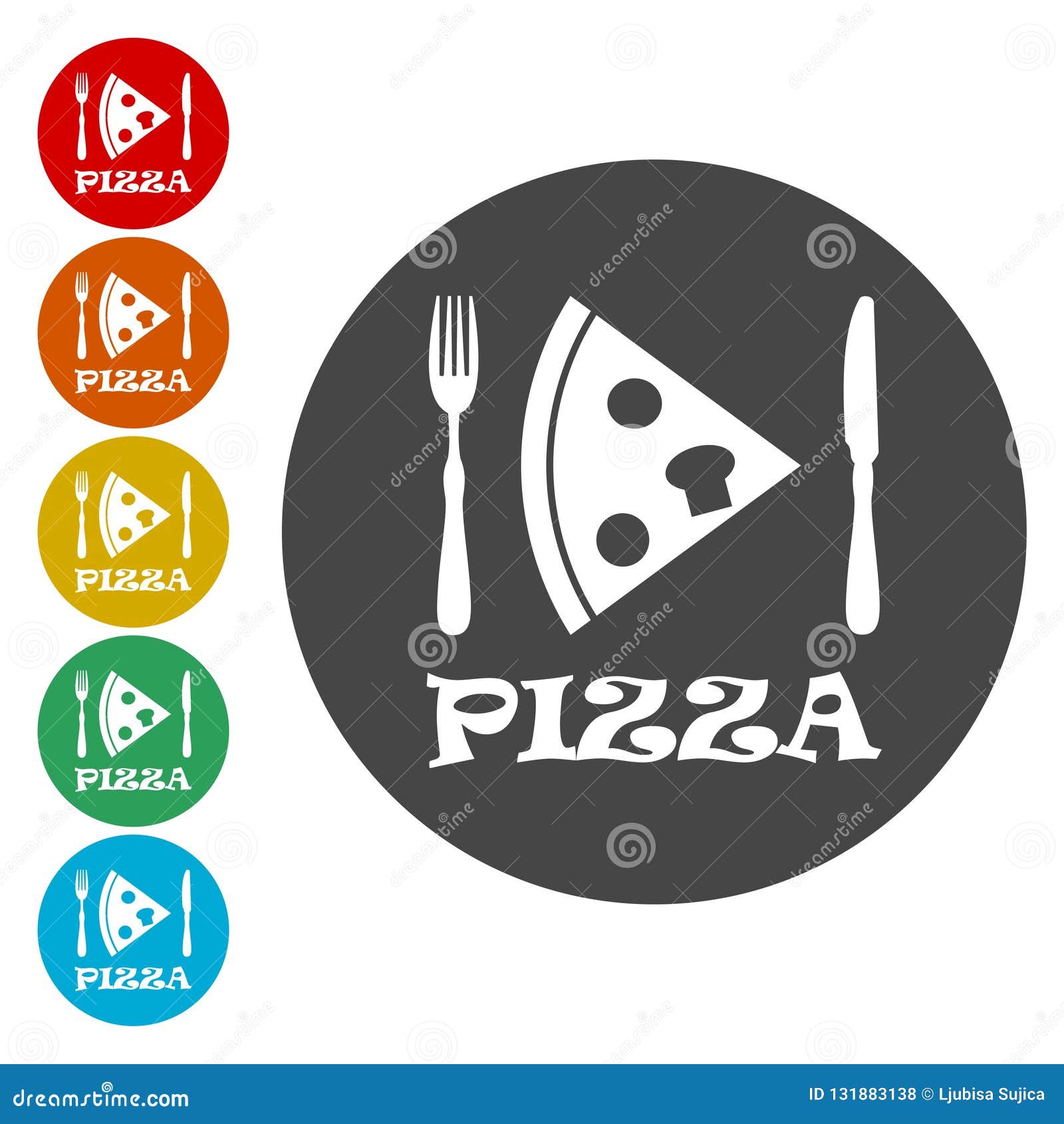 Pizza circle icon set stock vector. Illustration of champignon - 131883138