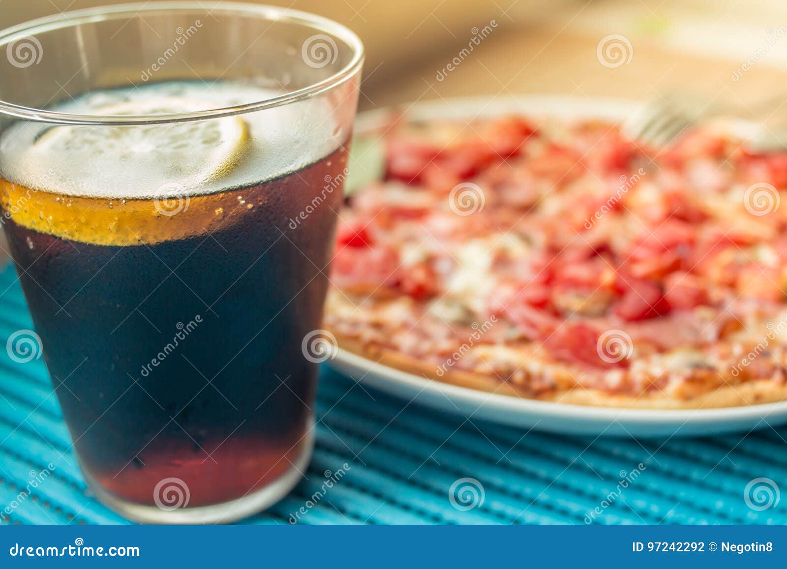 Pizza and cola stock photo. Image of cocktail, fizz, lemonade - 97242292