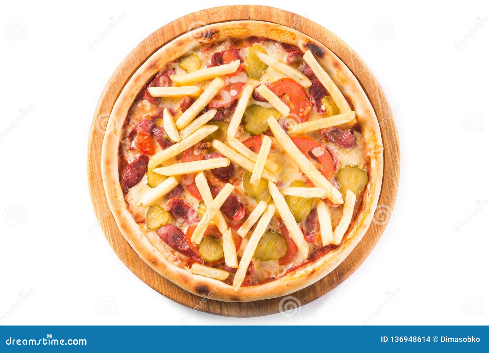 Pizza Com Batatas Fritas, Tomate E Carne, Ketchup Foto de Stock ...