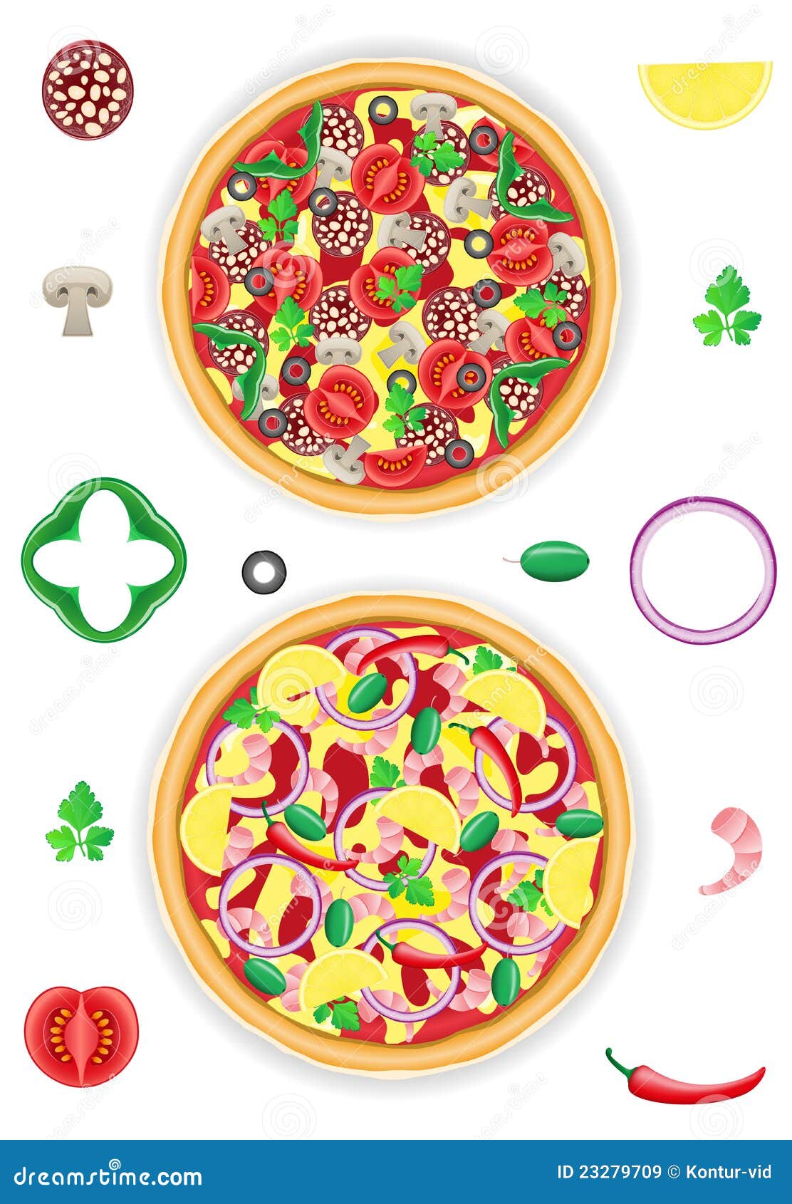 Pizza and Components Illustration Stock Illustration - Illustration of ...