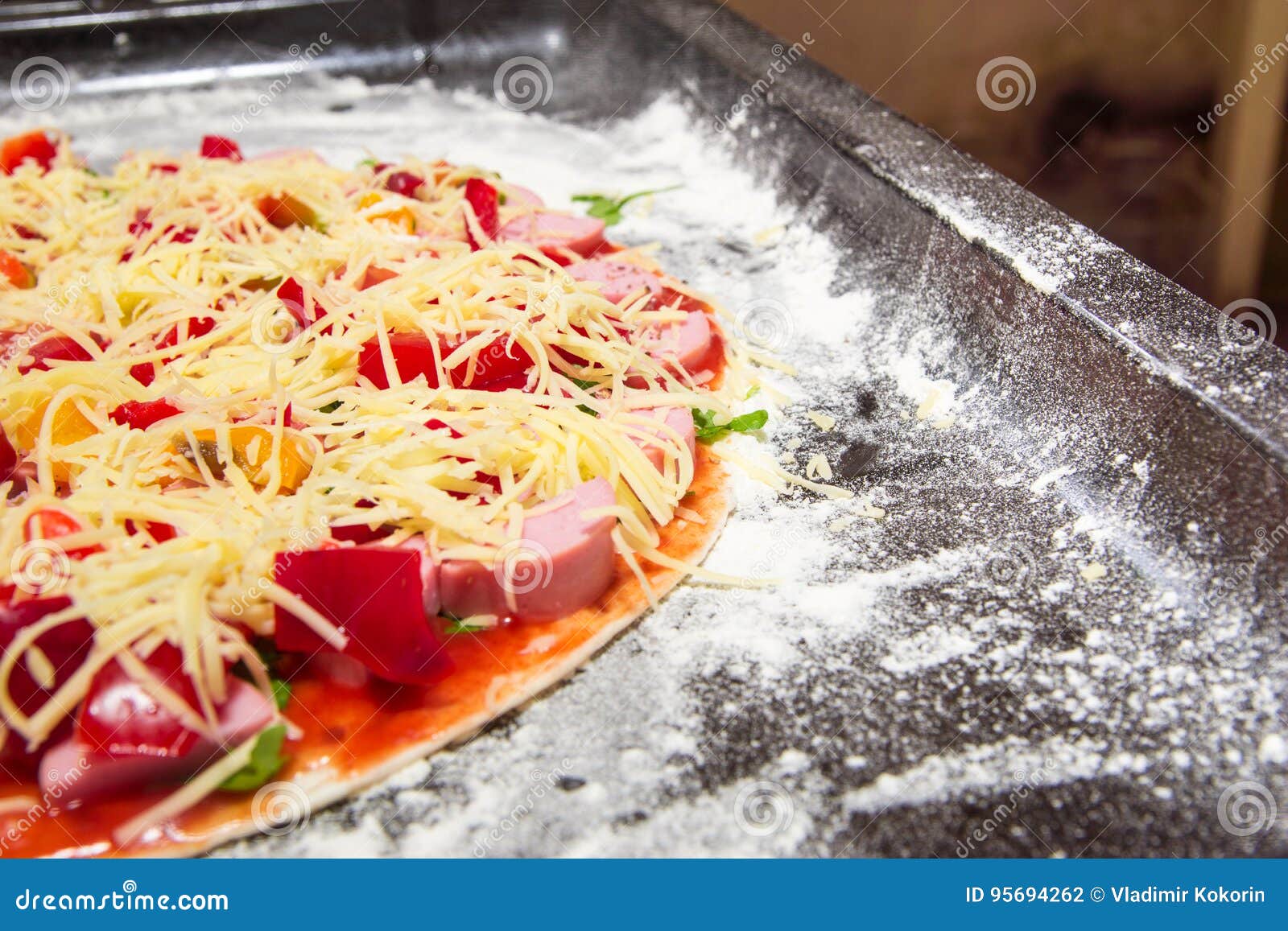 Pizza Cooked at Home. Pizza from Natural Ingredients Stock Photo ...