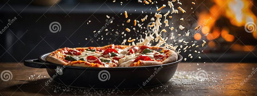Stone Oven Fried Pizza, Exploding Cheese Stock Image - Image of pizza ...
