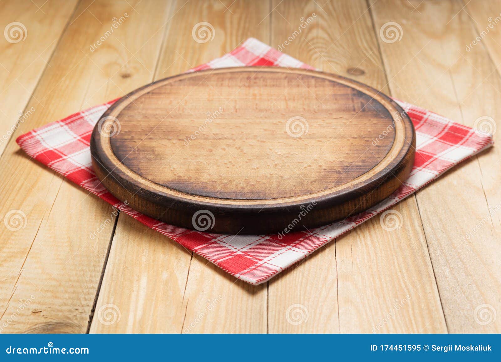 Pizza Cutting Board at Rustic Wooden Table Stock Image - Image of ...
