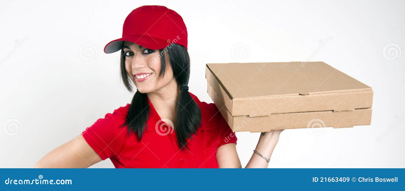 Smile Attractive Female Food Dinner Pizza Delivery Stock Image - Image ...