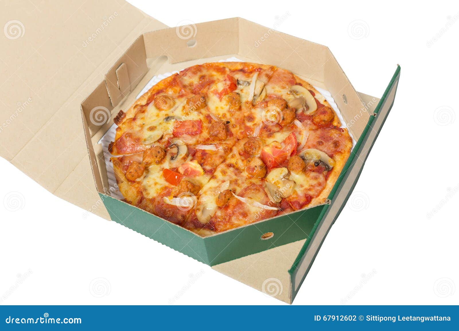 Pizza in Delivery Box Isolated on White Stock Photo - Image of ...