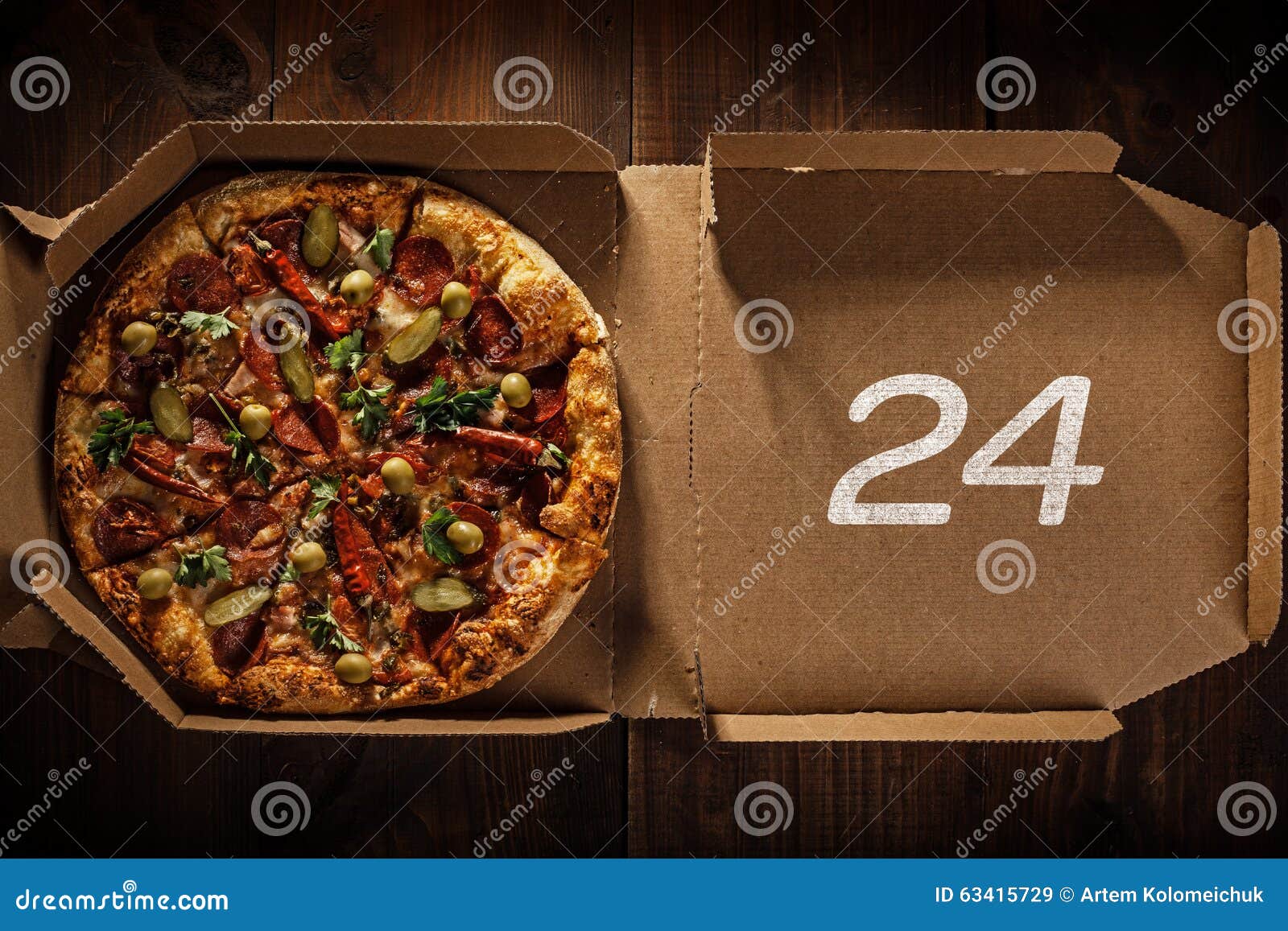 Pizza 24 in the in Delivery Box Stock Image - Image of fast, cheese ...