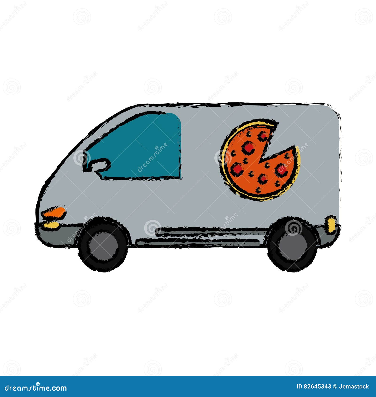 Pizza Delivery Car Van Service Drawing Stock Vector - Illustration of ...