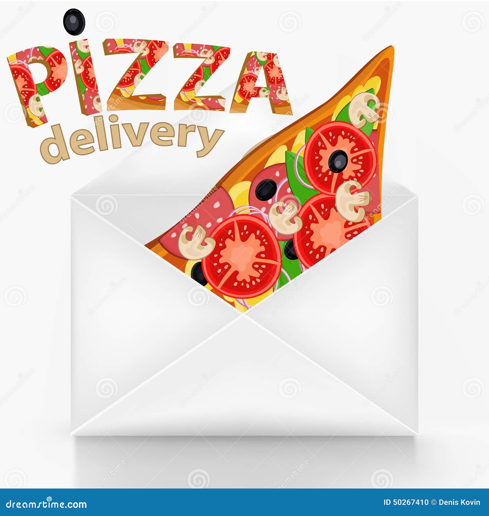Pizza Delivery Concept with Wite Envelope Stock Illustration ...
