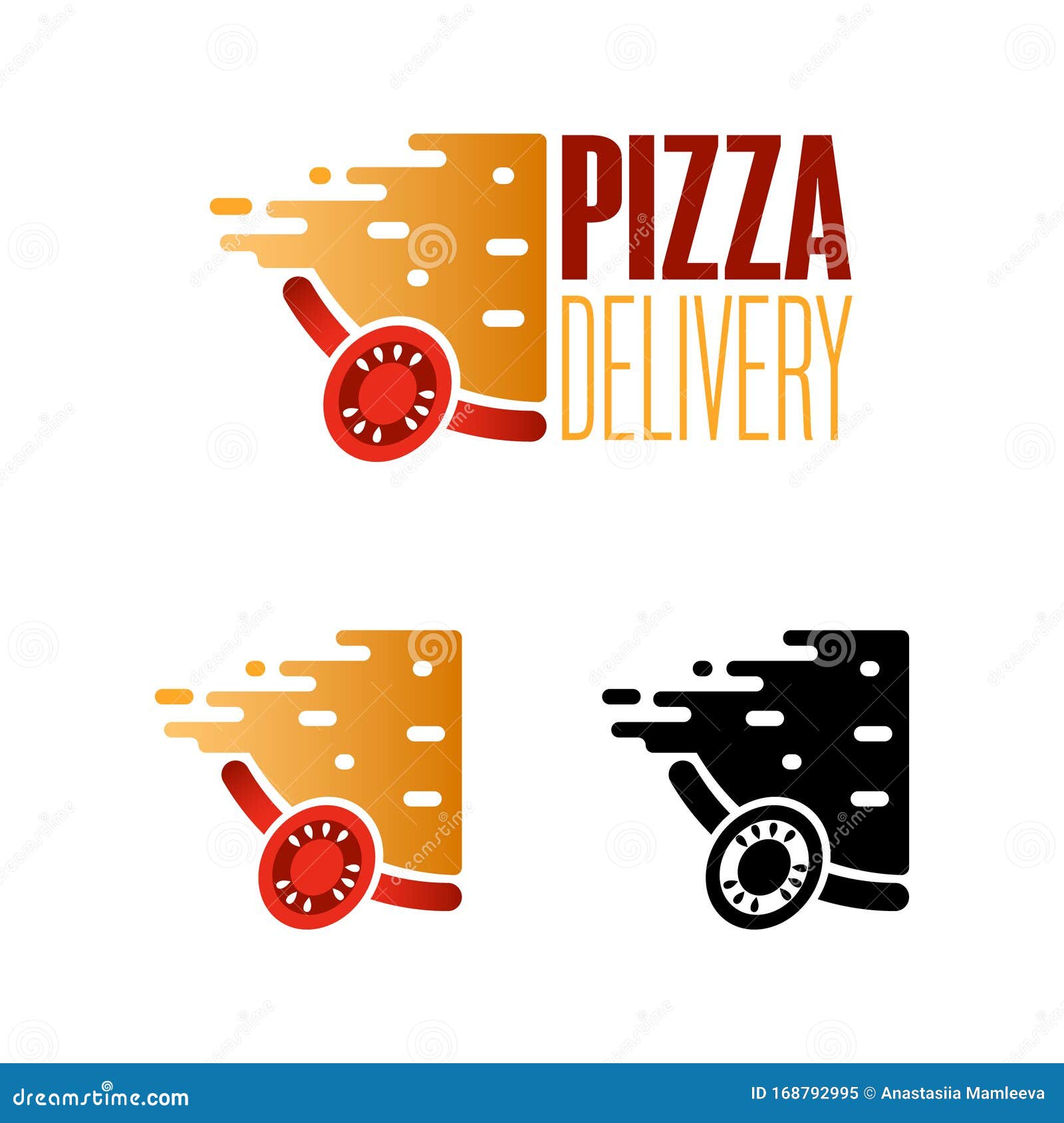 Pizza Delivery Logo. a Piece of Pizza with Wheels in the Form of ...