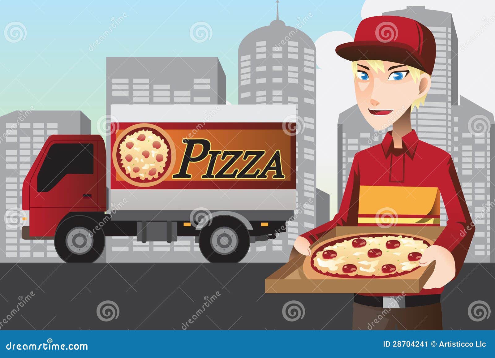 Pizza delivery man stock vector. Illustration of service - 28704241