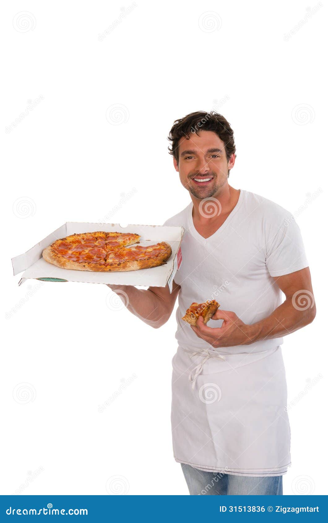 Pizza Delivery Man with a Pizza Stock Photo - Image of model, shirt ...