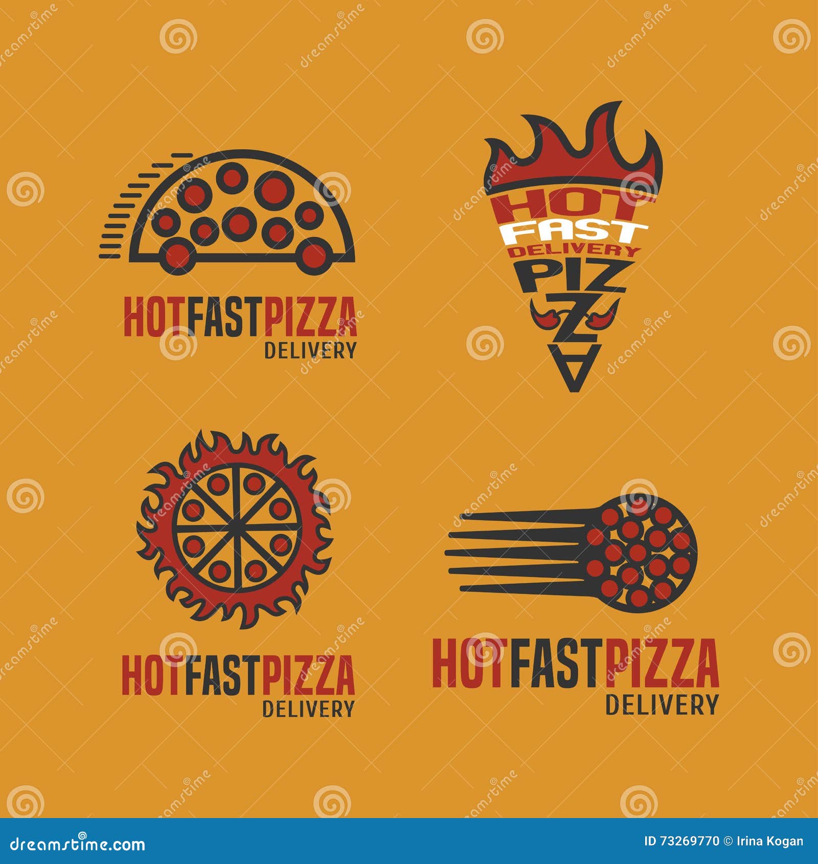 Pizza Delivery Set of Vector Logo Stock Vector - Illustration of ...