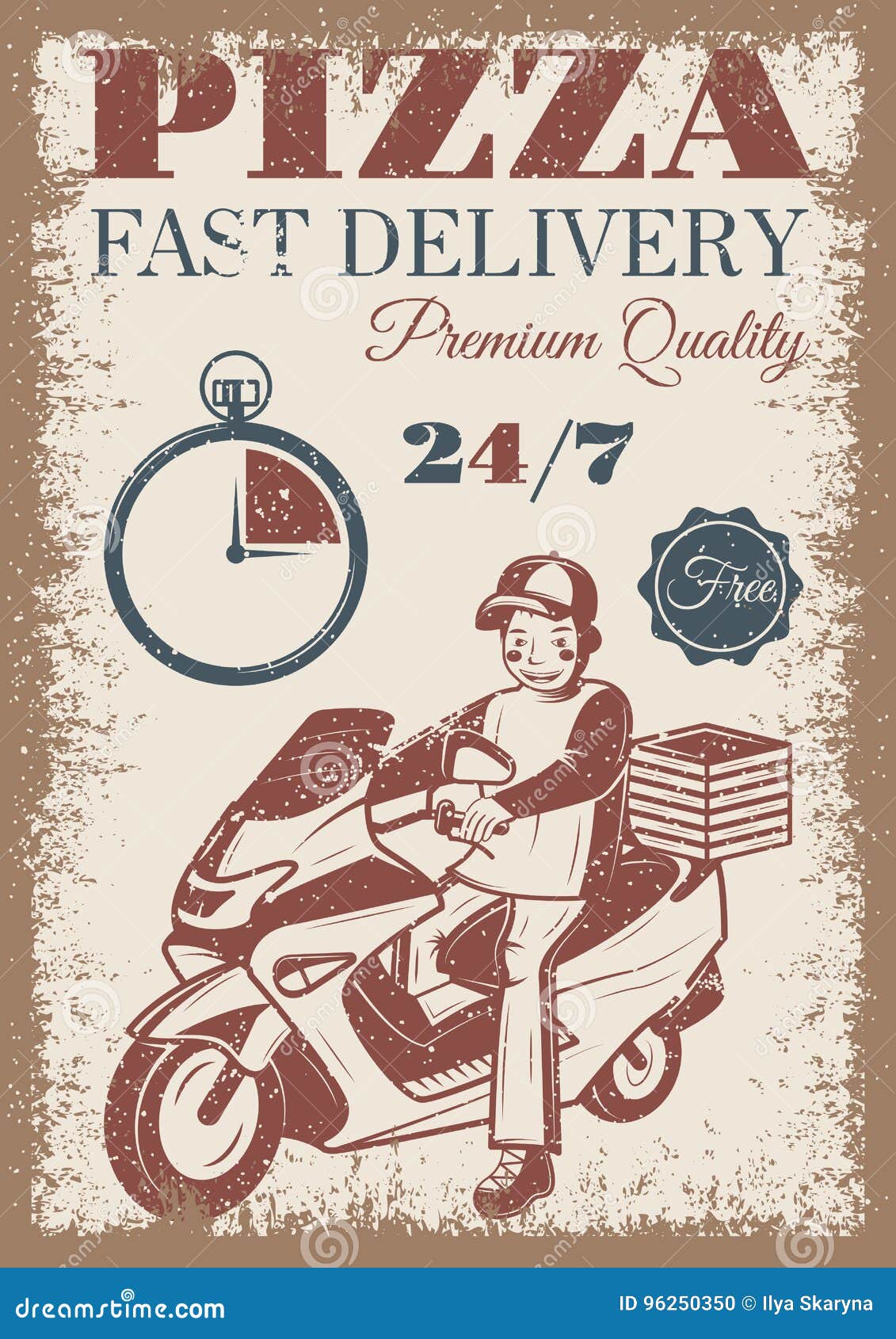 Pizza Delivery Vintage Colored Poster Stock Vector - Illustration of ...