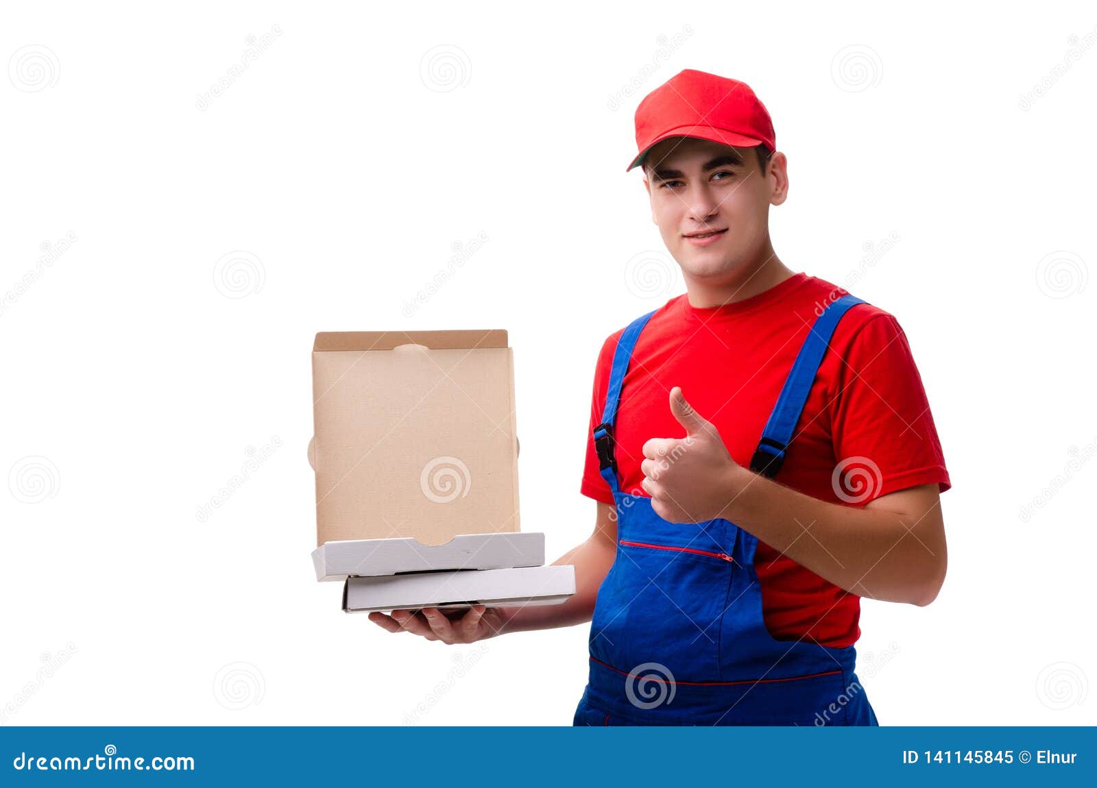 The Pizza Delivery Worker Isolated on White Stock Image - Image of ...