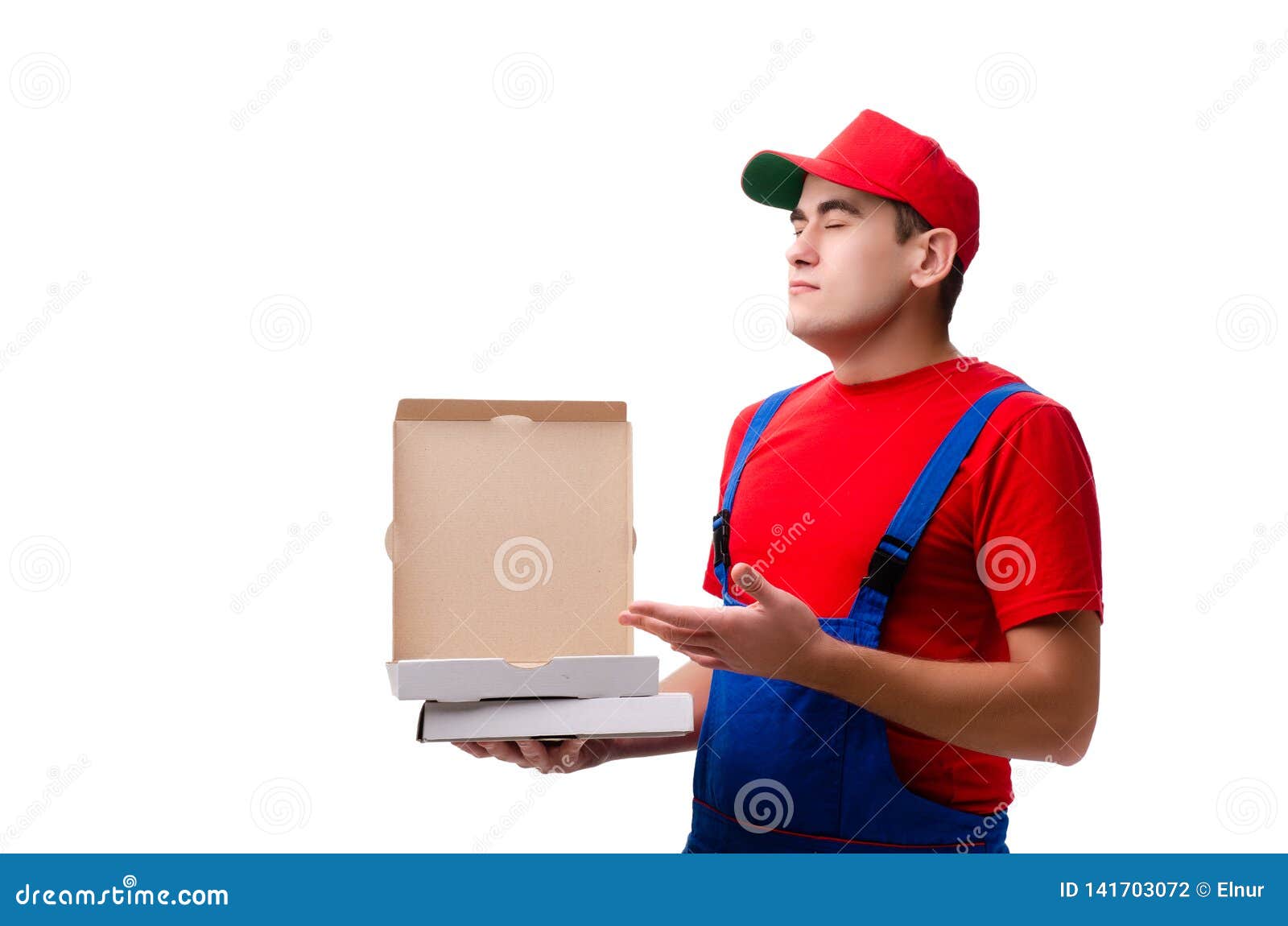 The Pizza Delivery Worker Isolated on White Stock Photo - Image of ...