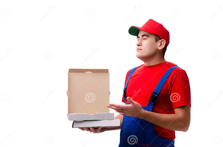 The Pizza Delivery Worker Isolated on White Stock Photo - Image of ...