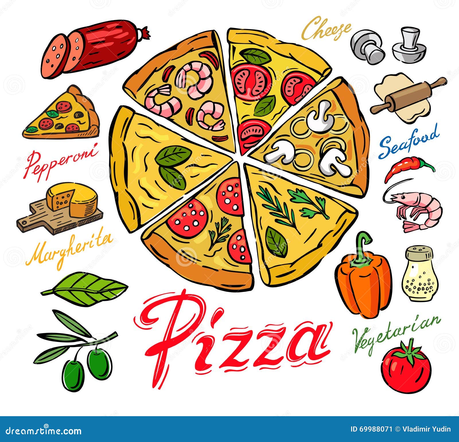 Pizza di colore di vettore illustrazione vettoriale. Illustrazione di ...