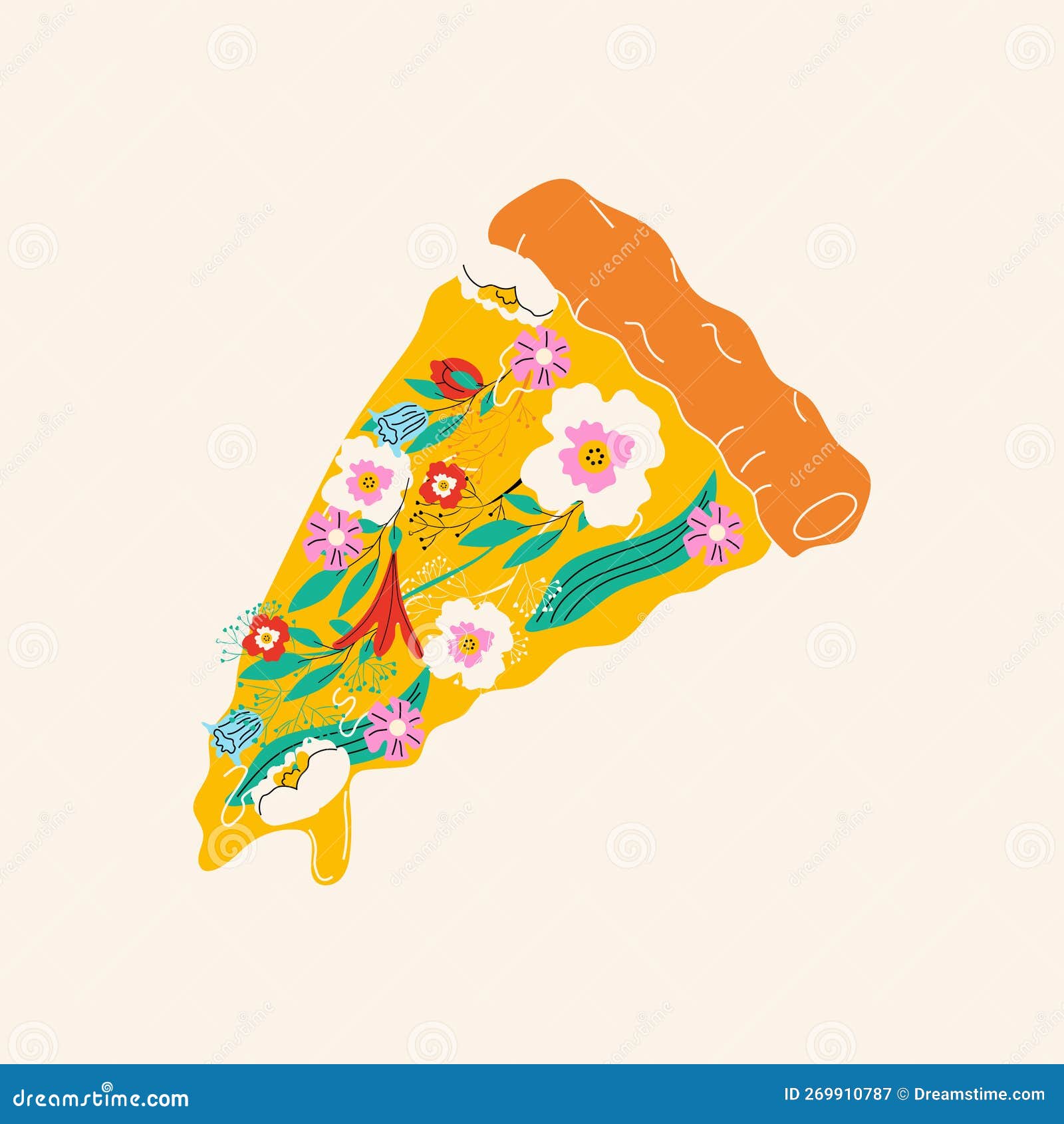 Pizza with Different Flowers. Spring Pizza. Hand Drawn Vector ...
