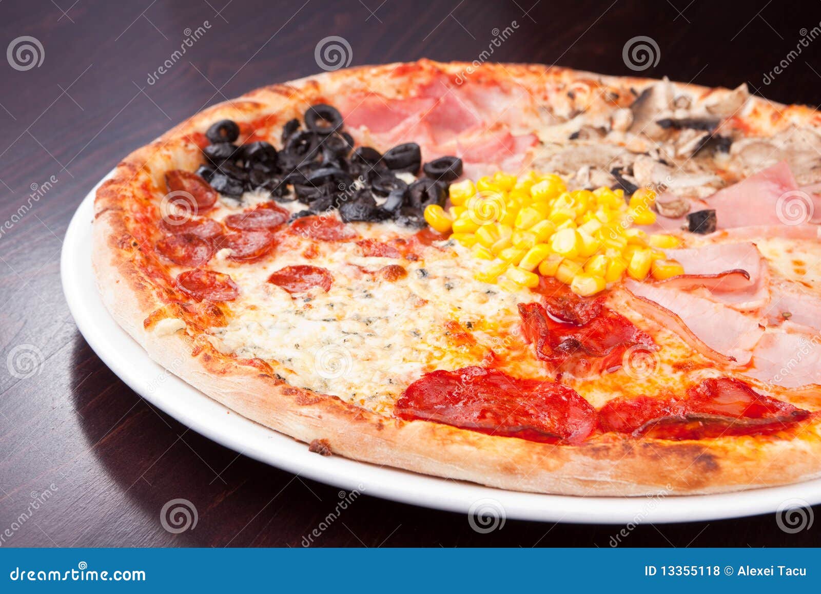 Pizza with Different Toppings Stock Photo - Image of cook, sliced: 13355118