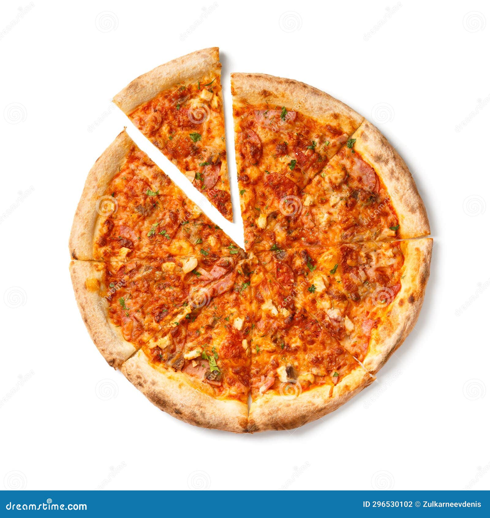 Pizza with Different Types of Meat Isolated on White Background, Top ...